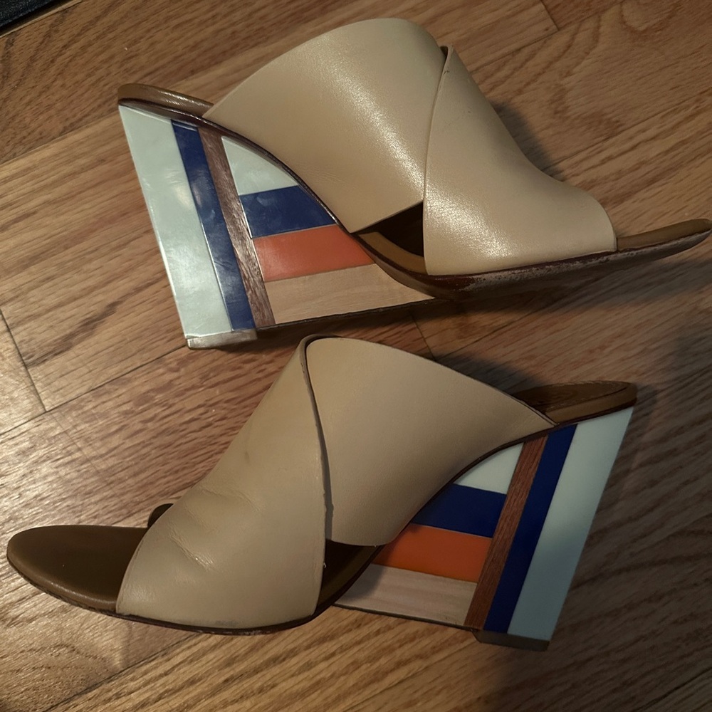 Tory Burch Perspex Color Cube Block Leather Wedge - Gem